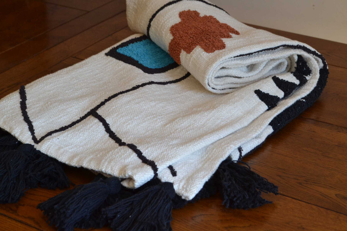 Cream Tufted Throw Boho Abstract Shapes – DesignsEmporium